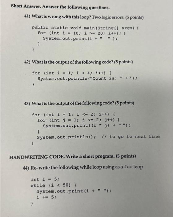 Solved Short Answer. Answer the following questions. 41) | Chegg.com