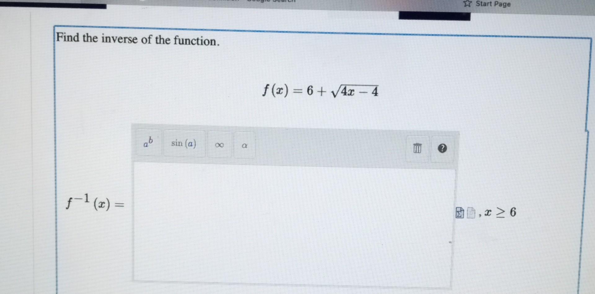 Solved Find the inverse of the function. f(x)=6+4x−4 f−1(x)= | Chegg.com