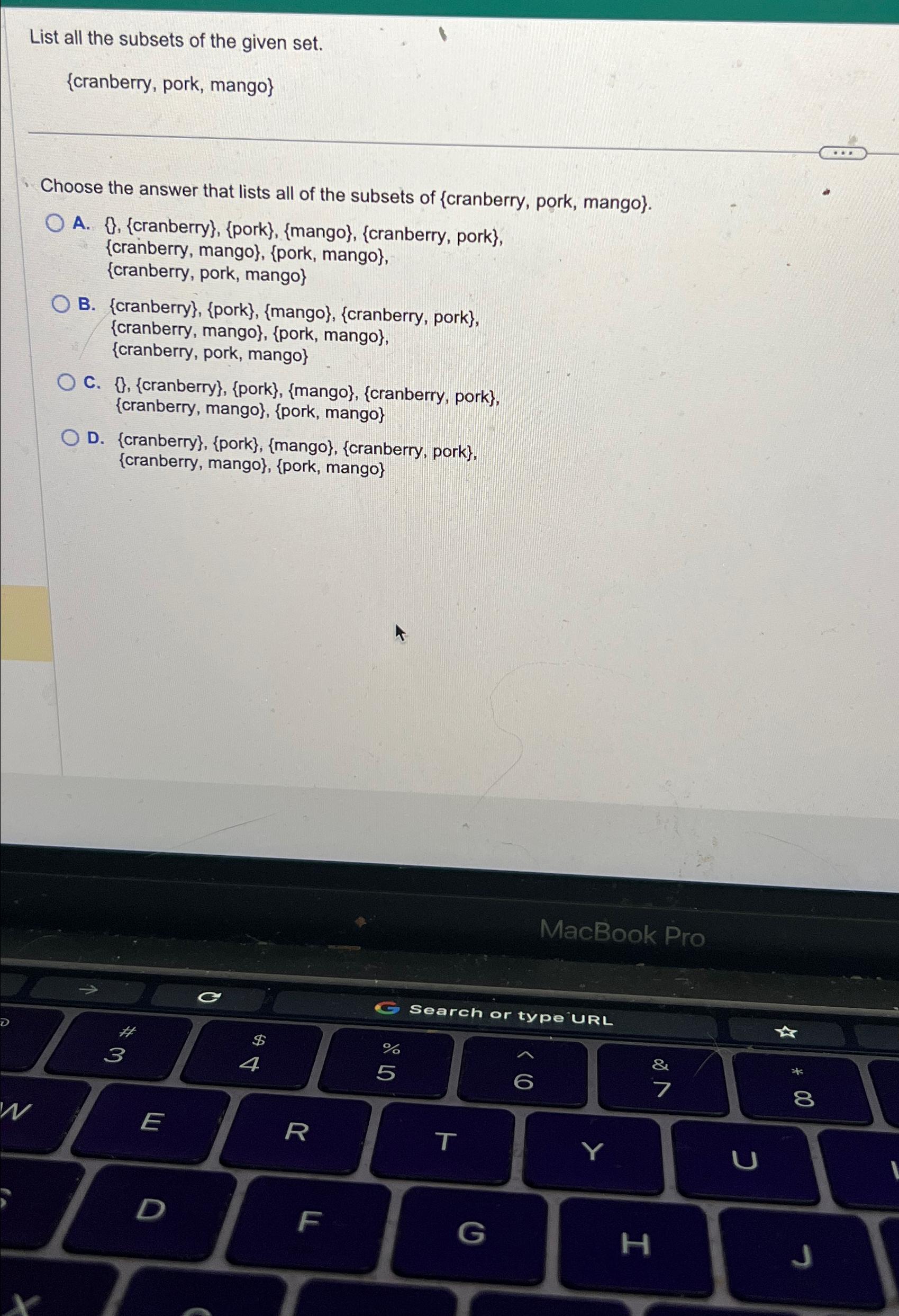 Solved List all the subsets of the given set.{cranberry, | Chegg.com