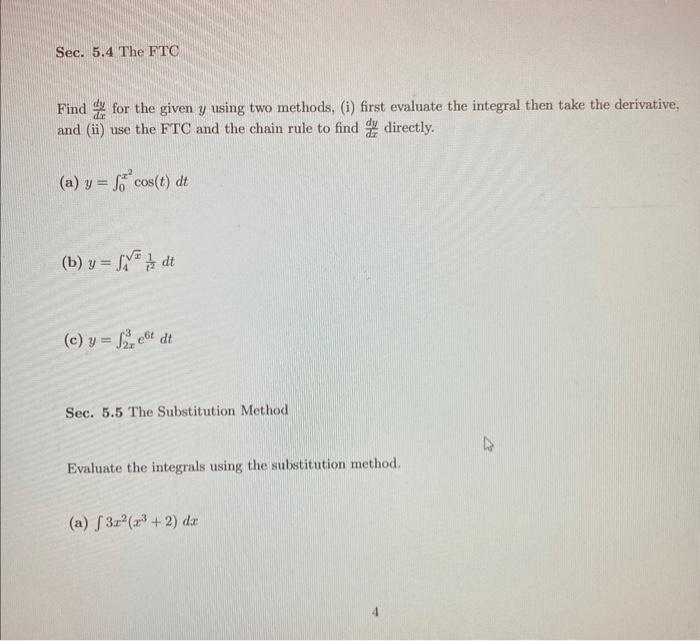 Solved Sec. 5.4 The FTC Find dxdy for the given y using two | Chegg.com