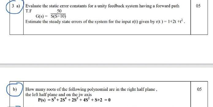 Evaluate the static error constants for a unity | Chegg.com