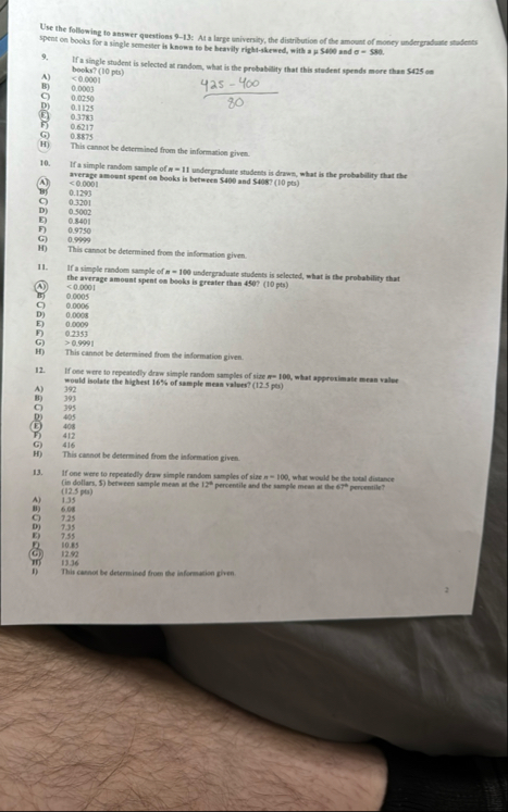 Use the following to answer questions 9-13: At a | Chegg.com
