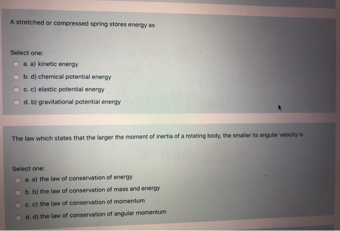 Solved A stretched or compressed spring stores energy as | Chegg.com