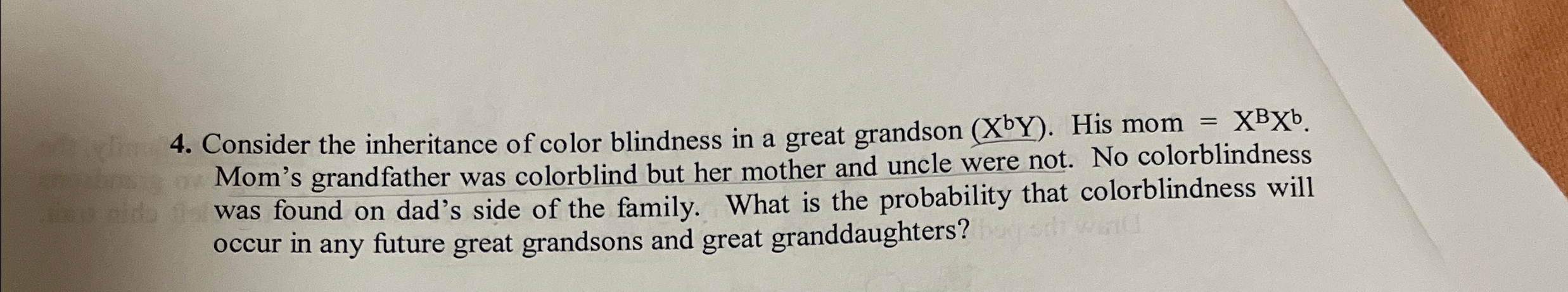 Solved Consider the inheritance of color blindness in a | Chegg.com