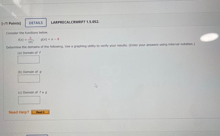 Solved Consider the functions below. f(x)=∣x∣5,g(x)=x−8 | Chegg.com