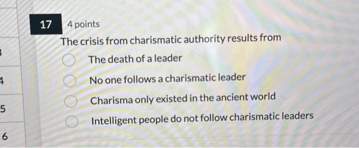 4 points The crisis from charismatic authority | Chegg.com