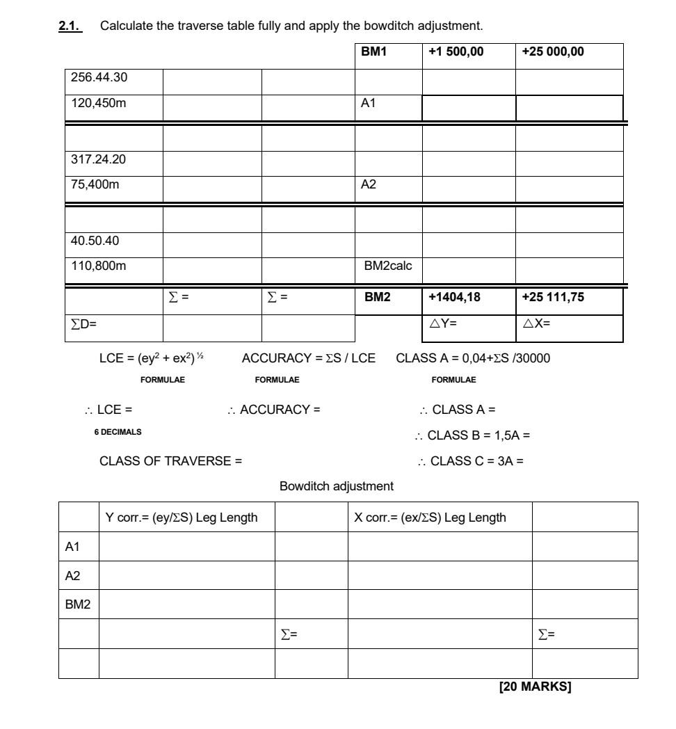 Calculate the traverse table fully and apply the | Chegg.com