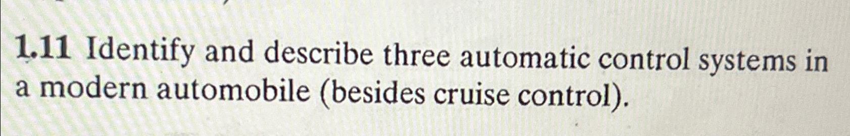 Solved 1.11 ﻿Identify and describe three automatic control | Chegg.com