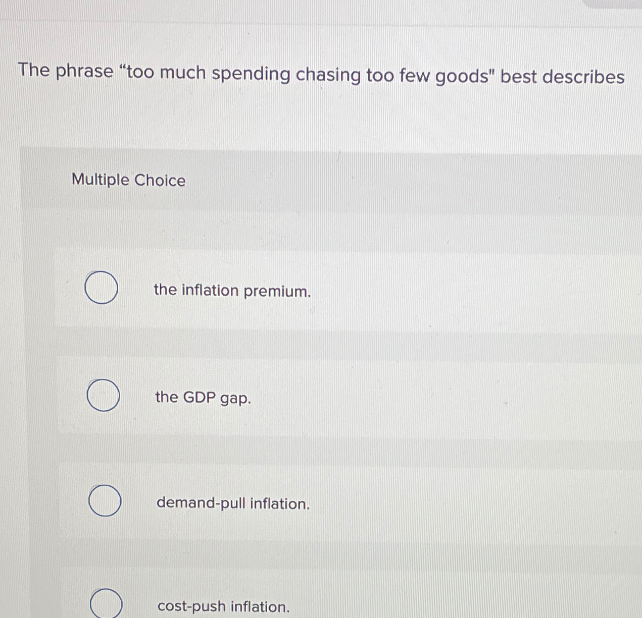 Solved The phrase "too much spending chasing too few goods" | Chegg.com