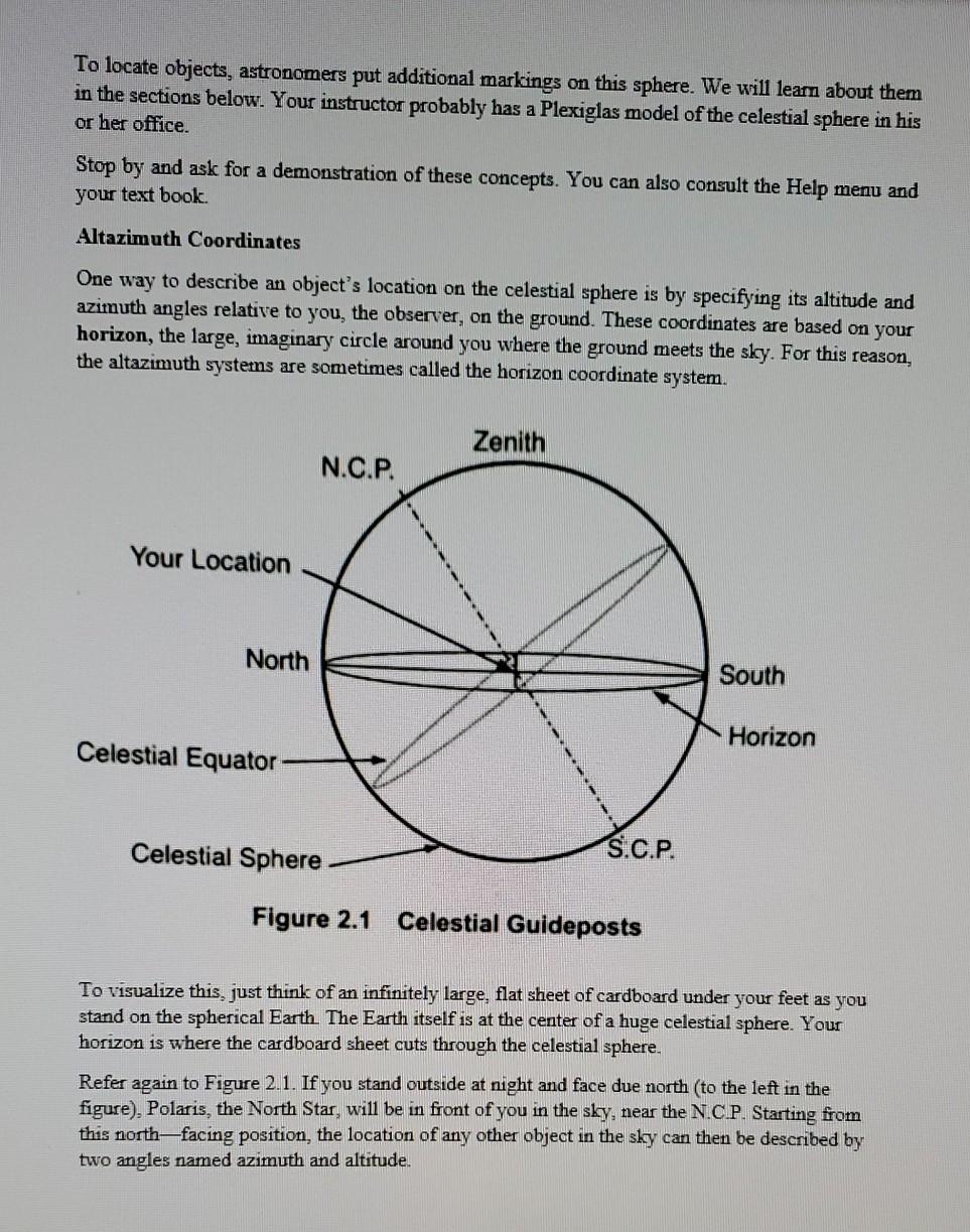 Celestial Coordinates Goal: To learn about the | Chegg.com