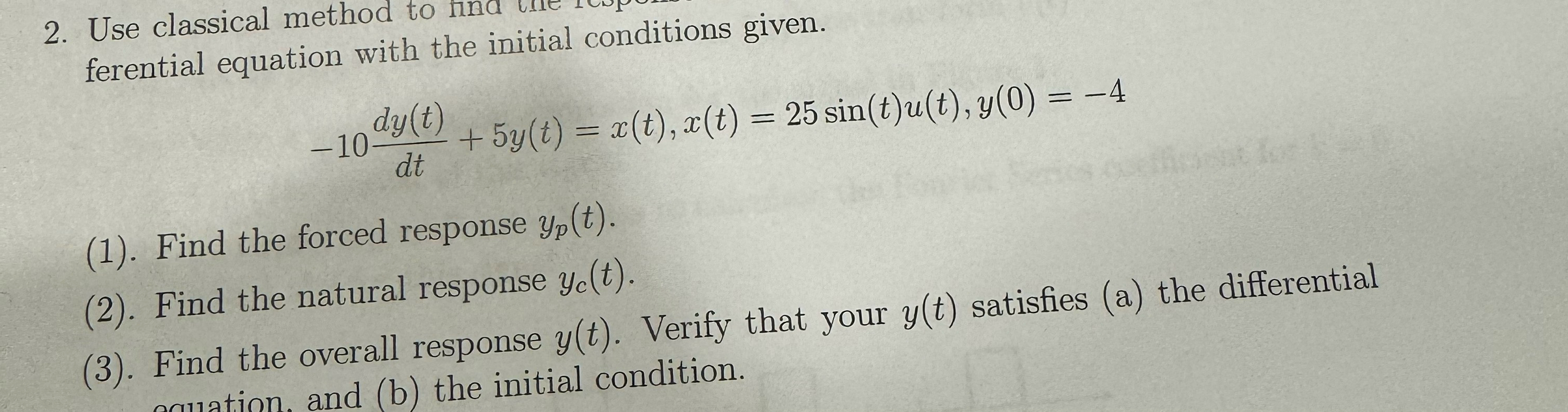 Solved Use classical method to fine initial conditions | Chegg.com