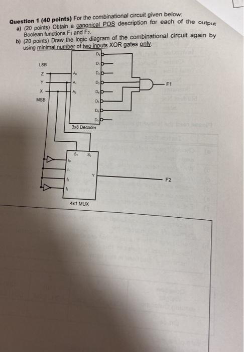 Solved Question 1 (40 points) For the combinational circuit | Chegg.com
