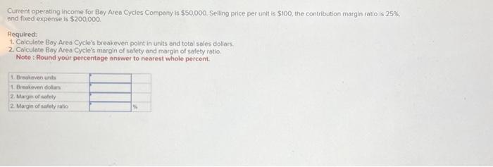 Solved Current operating income for Boy Areo Cycles Company | Chegg.com