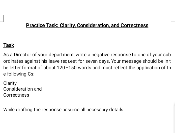 Practice Task: Clarity, Consideration, and | Chegg.com
