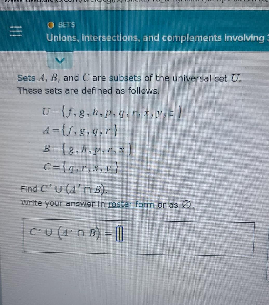Solved III SETS Unions, intersections, and complements | Chegg.com
