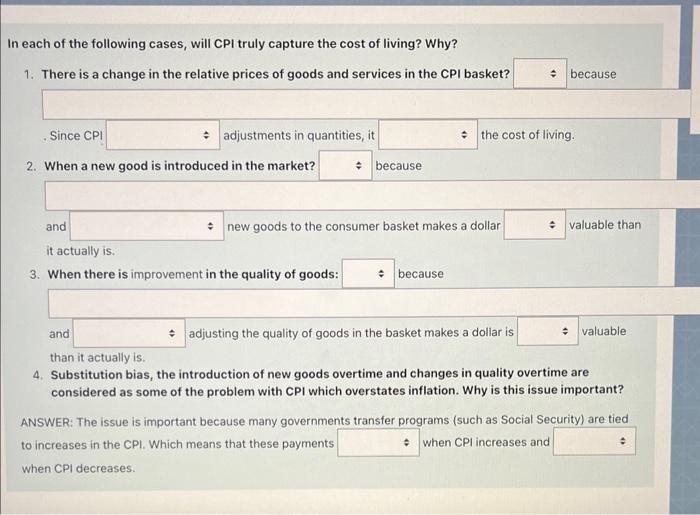 Solved 1. CPI stands for: 2. It measures the cost of living | Chegg.com