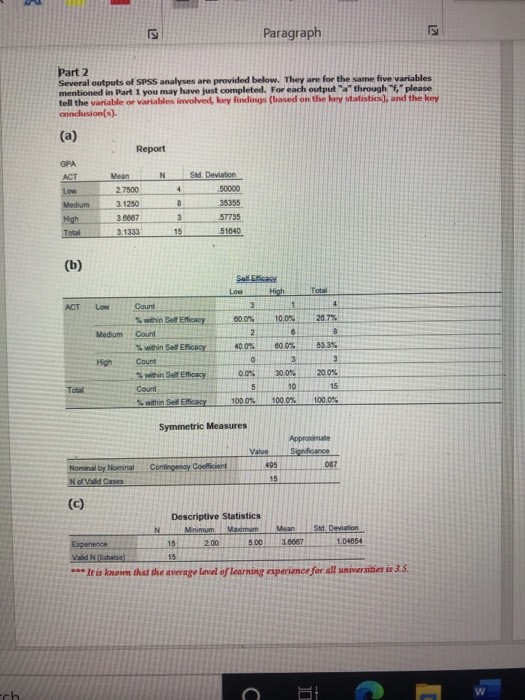 Solved 5 Paragraph k! Part 2 Several outputs of SPSS | Chegg.com