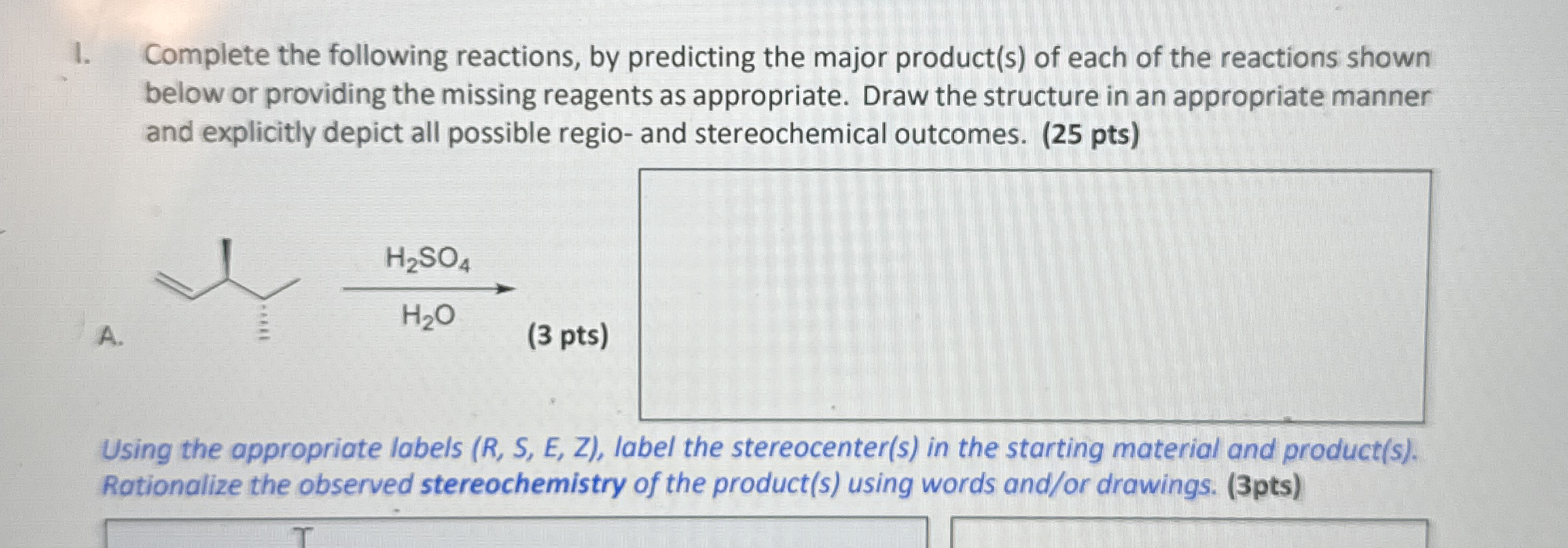 Solved I. Complete the following reactions, by predicting | Chegg.com