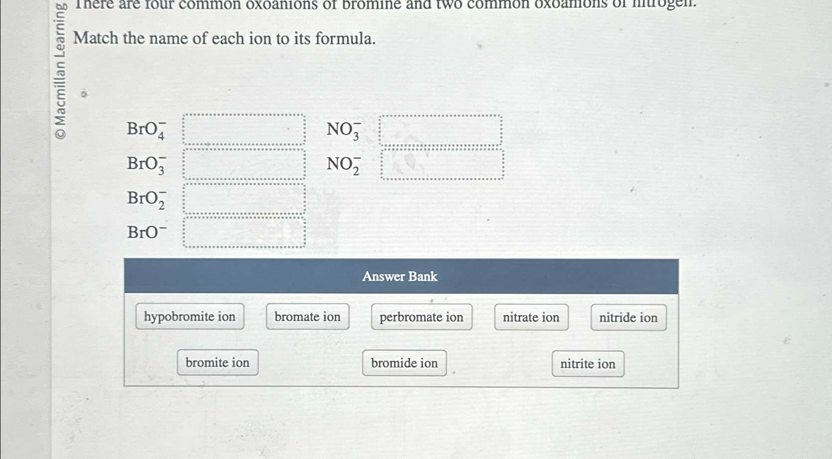 Solved Match the name of each ion to its | Chegg.com