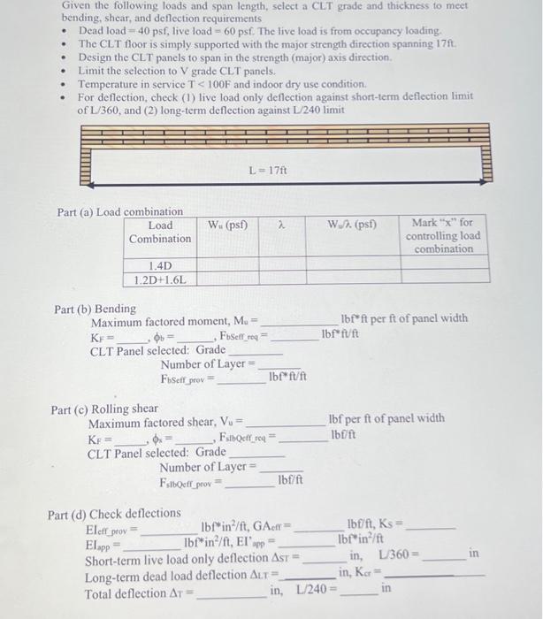 Solved Given the following loads and span length, select a | Chegg.com
