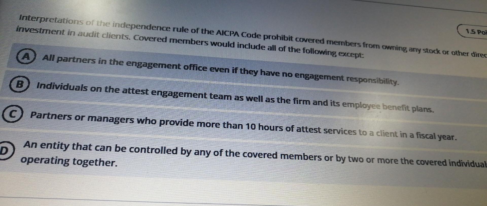 Solved Interpretations of the independence rule of the AICPA | Chegg.com