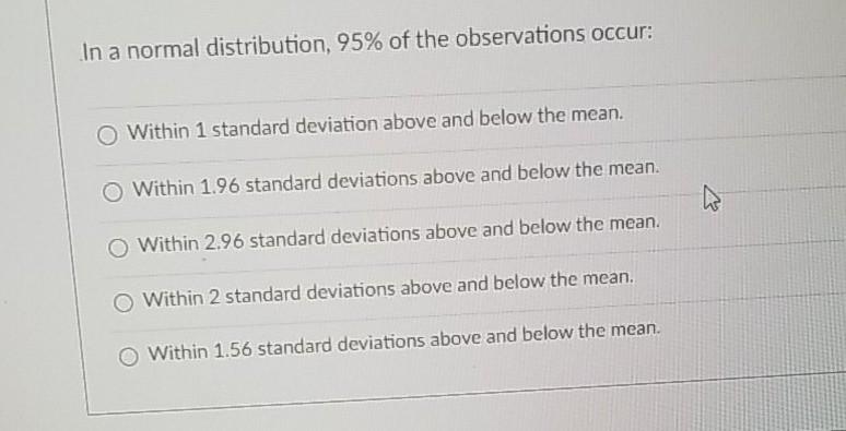 Solved In a normal distribution, 95% of the observations | Chegg.com