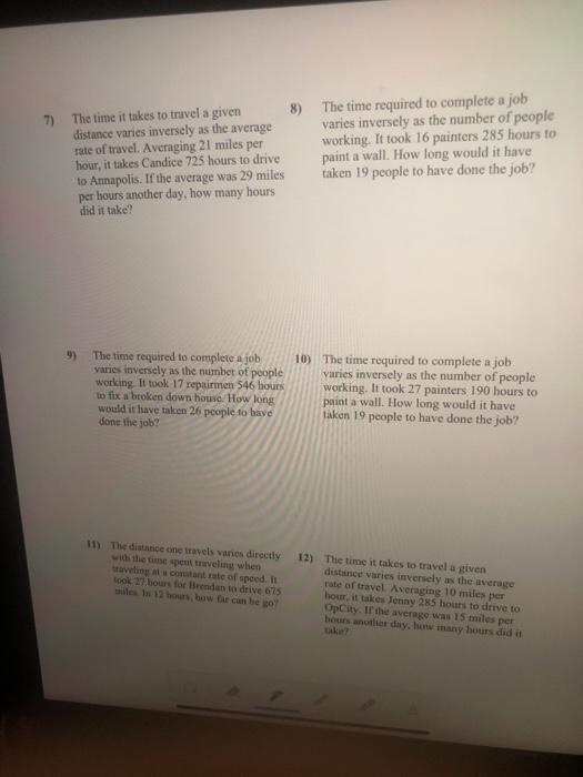 Solved 1) Variation/Inverse Word Problems The time required | Chegg.com