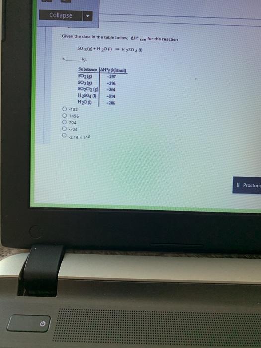 Solved Collapse Given the data in the table below. AH" rxn | Chegg.com