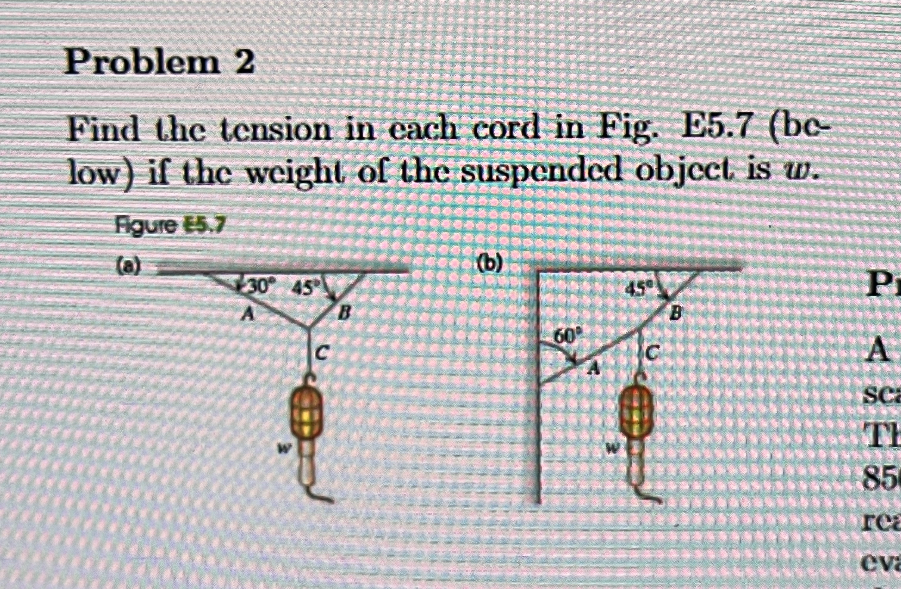 Solved Problem 2Find the tension in each cord in Fig. | Chegg.com