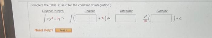 Solved Complete the table. (Use C for the constant of | Chegg.com Solved Complete the table. (Use C for the constant of | Chegg.com