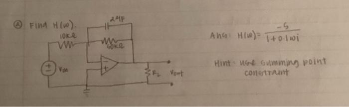 Solved AhG: H(ω)=1+0.100−5 Hint: uhe summing point | Chegg.com