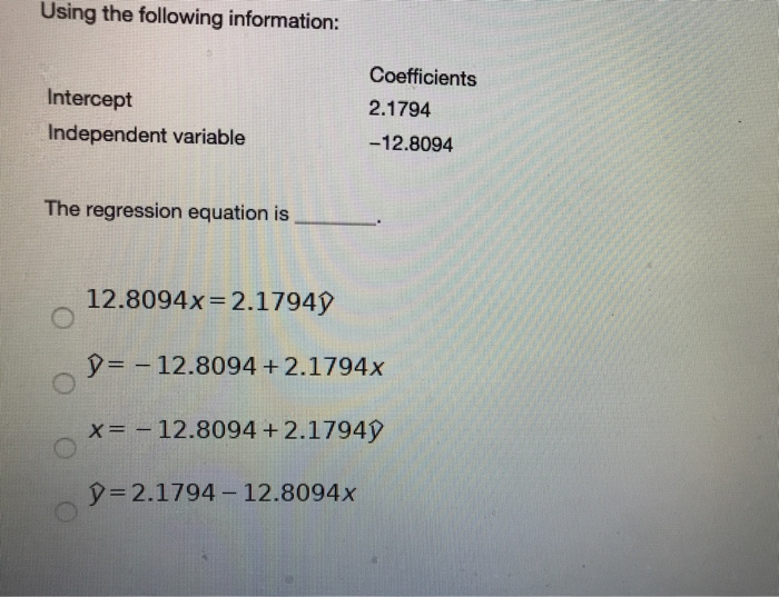 Solved Using the following information: Intercept | Chegg.com