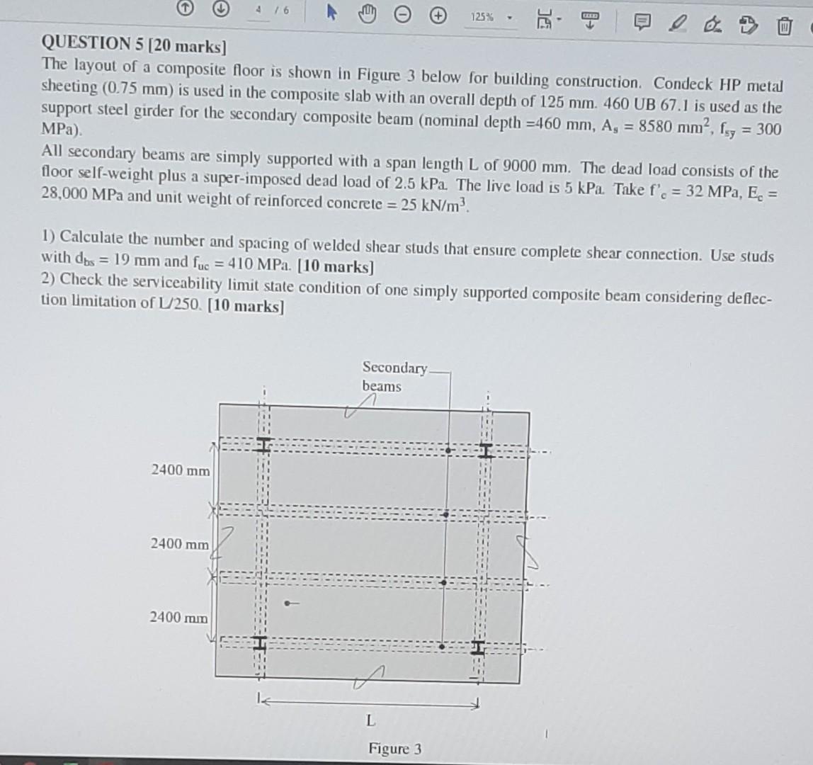 Solved 4 16 co 125% 死, QUESTION 5 [20 marks] The layout of a | Chegg.com