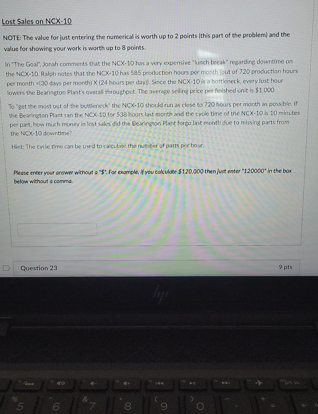 Solved Lost Sales on NCX-10 NOTE: The value for just | Chegg.com