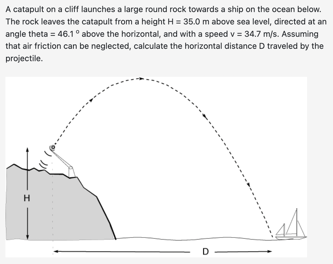 Solved A catapult on a cliff launches a large round rock | Chegg.com