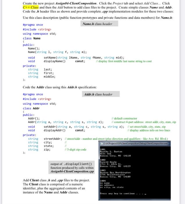 Solved Create the new project Assign04-ClientComposition. | Chegg.com