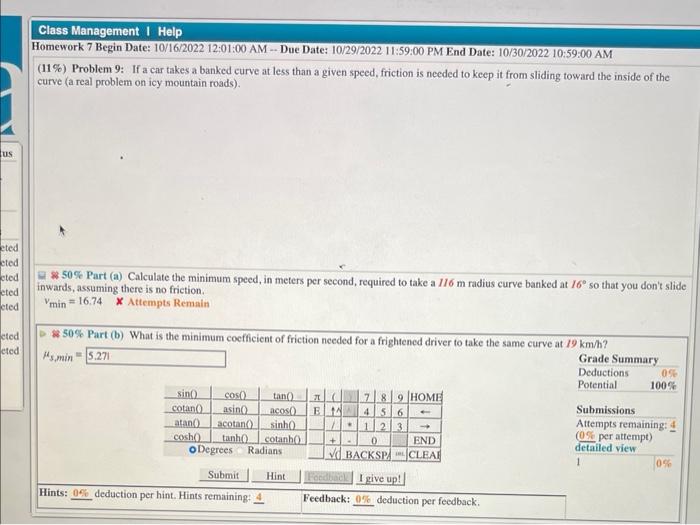 Solved (11\%) Problem 9: If a car takes a banked curve at | Chegg.com