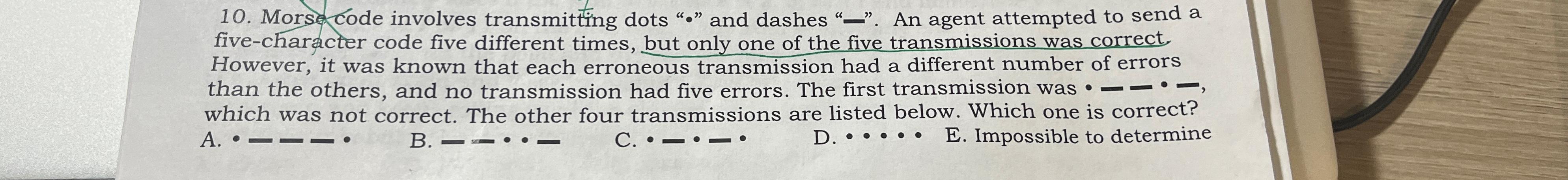 Solved Morse Code involves transmitting dots " | Chegg.com