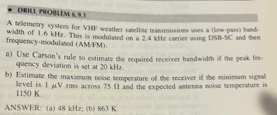 Solved A telemetry system for VHF weather satellite | Chegg.com