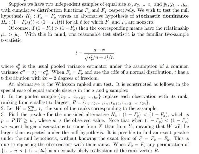 Solved Suppose we have two independent samples of equal size | Chegg.com