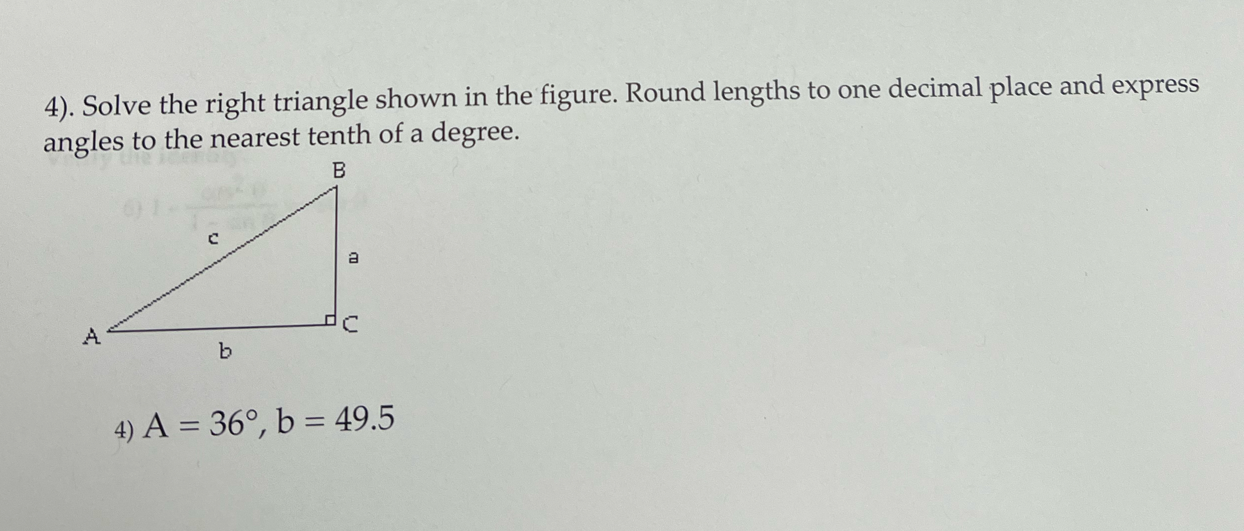 Solved . ﻿Solve the right triangle shown in the figure. | Chegg.com