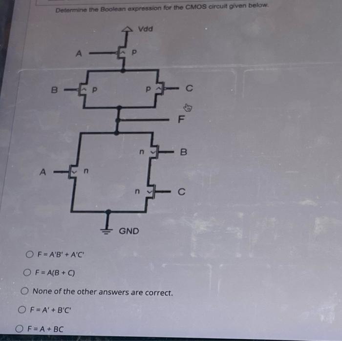 Solved Determine the Boolean expression for the CMOS circuit | Chegg.com