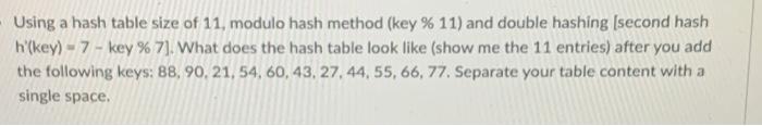 Solved Using a hash table size of 11, modulo hash method | Chegg.com