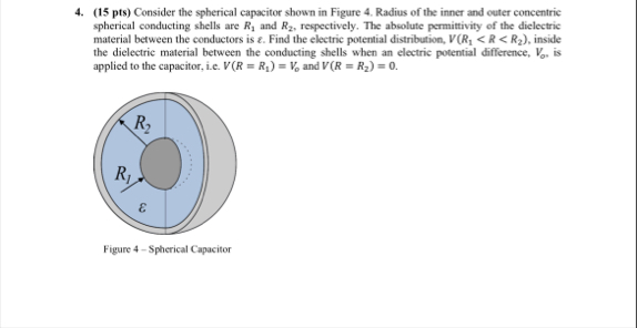 Solved (15 ﻿pts) ﻿Consider the spherical capacitor shown in | Chegg.com