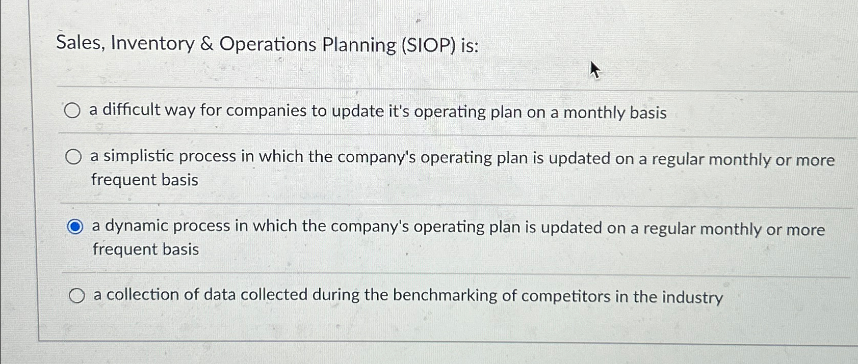 Solved Sales, Inventory & Operations Planning (SIOP) ﻿is:a | Chegg.com