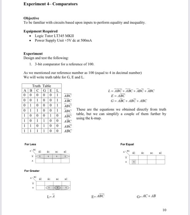 Solved Experiment 4-Comparators Objective To be familiar | Chegg.com