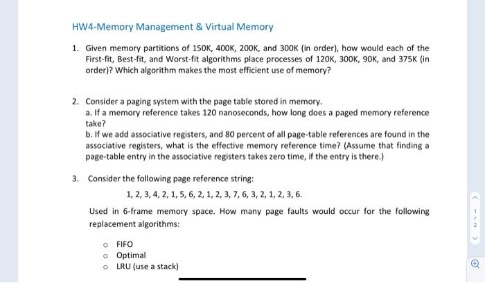 Solved HW4-Memory Management \& Virtual Memory 1. Given | Chegg.com