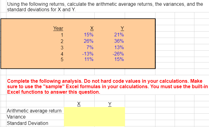 Solved Using the following returns, calculate the arithmetic | Chegg.com