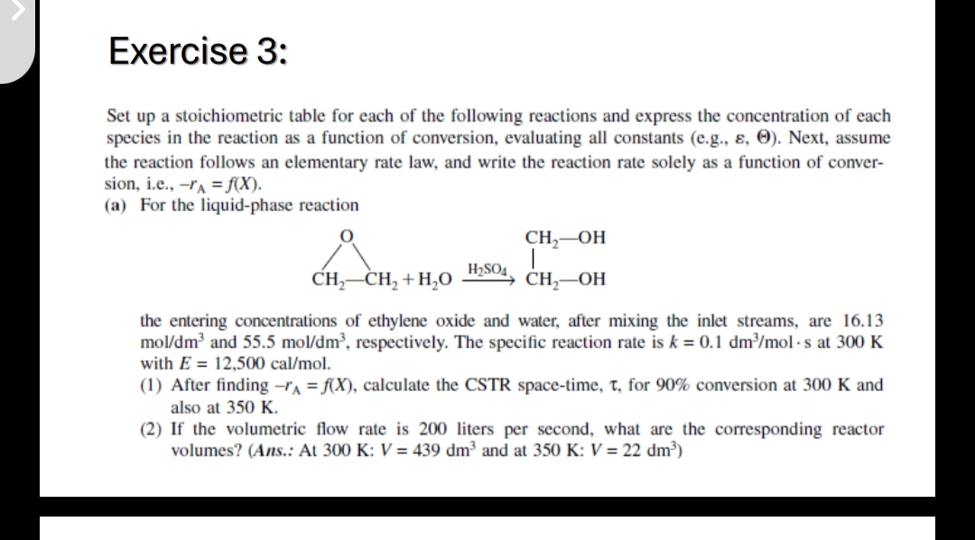 Solved Exercise 3:Set up a stoichiometric table for each of | Chegg.com