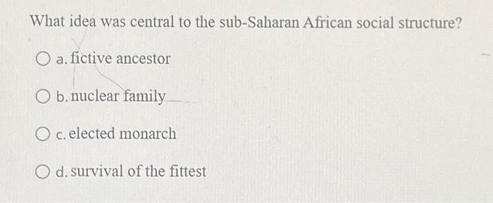 What idea was central to the sub-Saharan African | Chegg.com